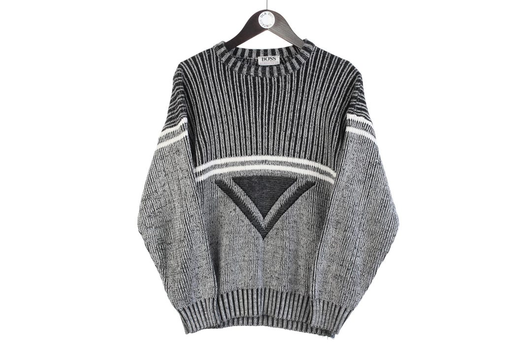 Vintage Hugo Boss Sweater Size S Gray Casual Luxury Style 90s Retro ...