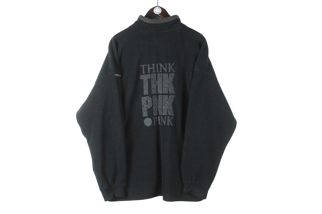 Vintage Think Pink Fleece Half Zip Size XL Black Big Logo 90s Sweater ...