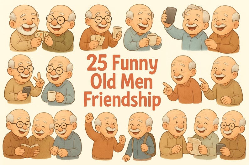 Funny Elderly Friends Clipart Bundle | Senior Cartoon PNG (digital ...