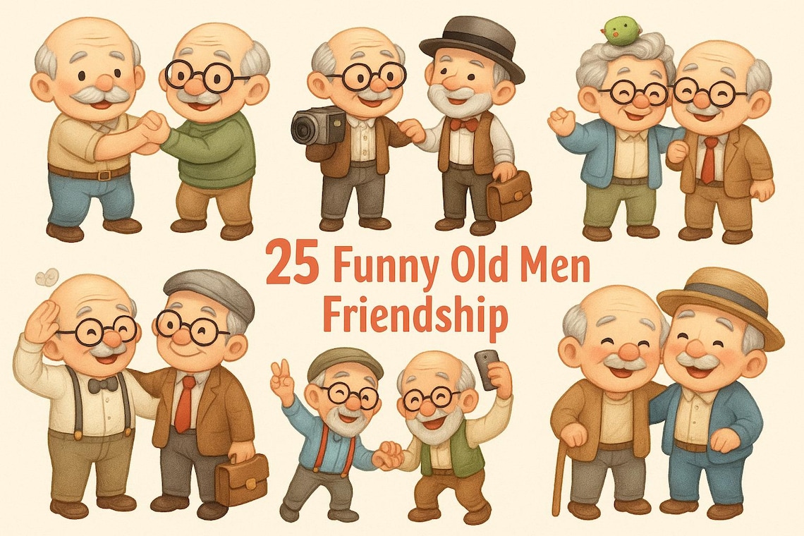 Funny Elderly Friends Clipart Bundle | Senior Cartoon PNG (digital ...
