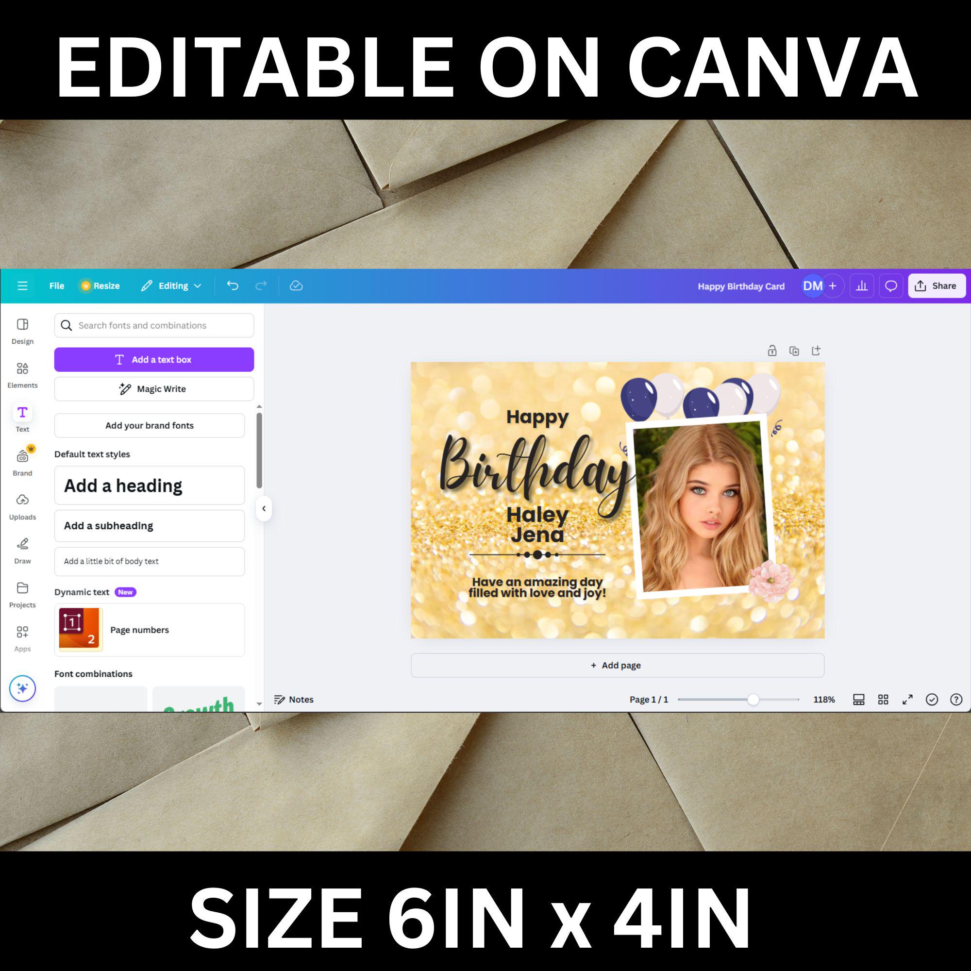 Custom Birthday Card Canva, Birthday Card Template, Birthday Card ...