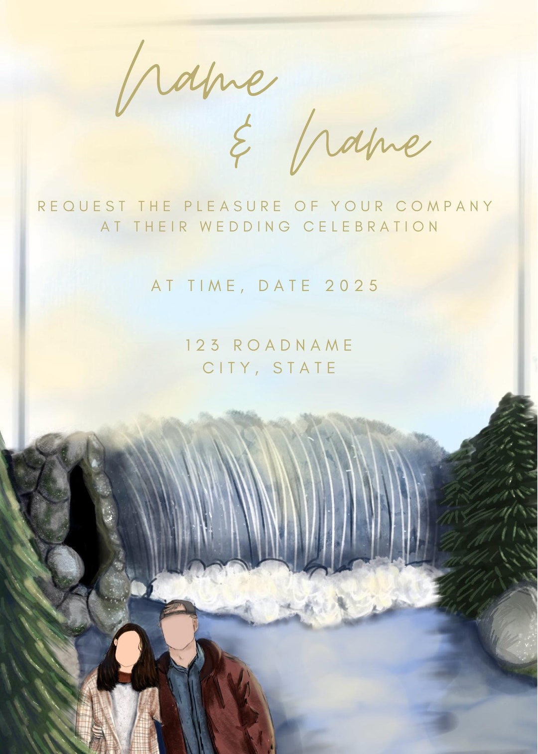 Hand-drawn Waterfall Invitation - Etsy