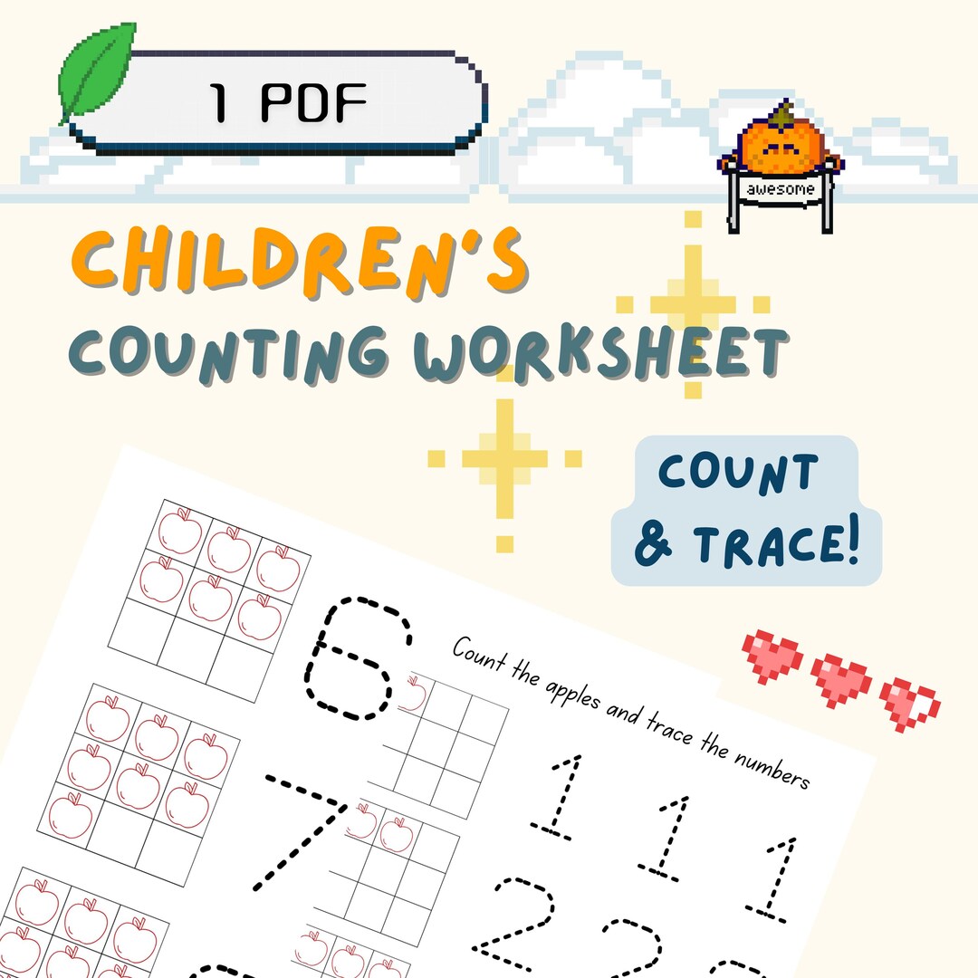 Math Children Worksheet Back to School Counting Tracing Writing ...