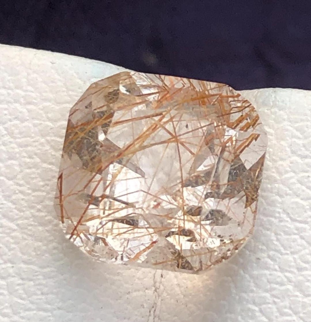 3.95 Carat Natural Orange Rutile Quartz (9.2x8.8x7.7 Mm) Cushion Cut ...