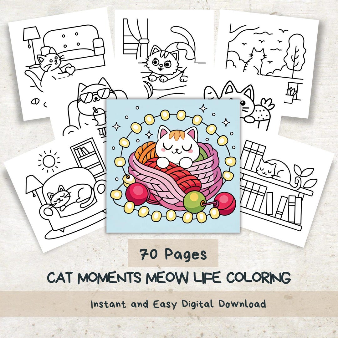 Cat Moments Meow Life Coloring Book | 70 Coloring Pages | Cute Coloring ...