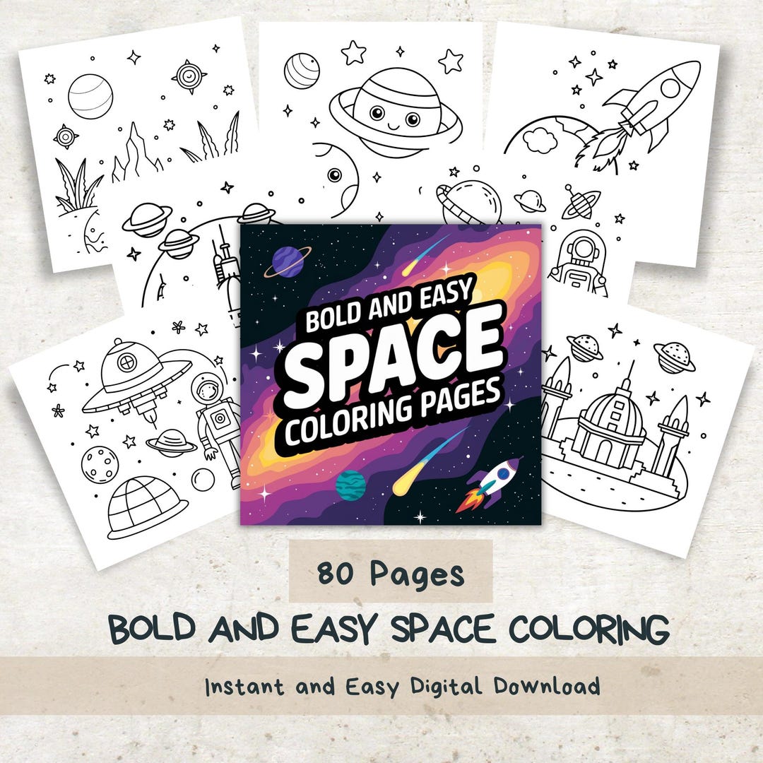 Bold and Easy Space Coloring | 80 Coloring Pages | Space Theme Coloring ...