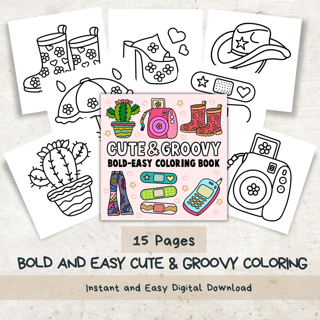 Bold and Easy Cute Groovy Coloring Book | 15 Coloring Pages | Groovy ...