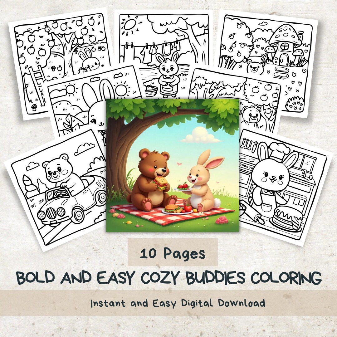 Cozy Buddies Coloring Book | 10 Coloring Pages | Bold and Easy Coloring ...