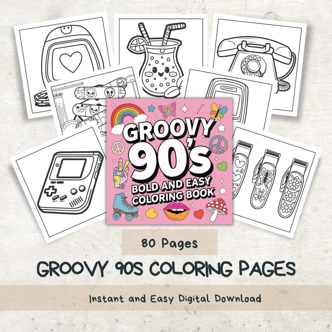 Groovy 90s Coloring Coloring Book | 80 Coloring Pages | Groovy Coloring ...