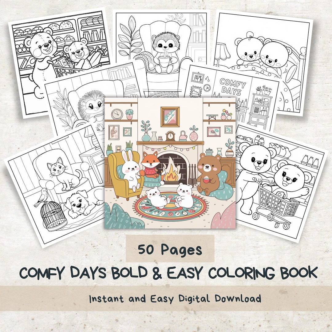 Comfy Days Coloring Book | 50 Coloring Pages | Cute and Cozy Coloring ...