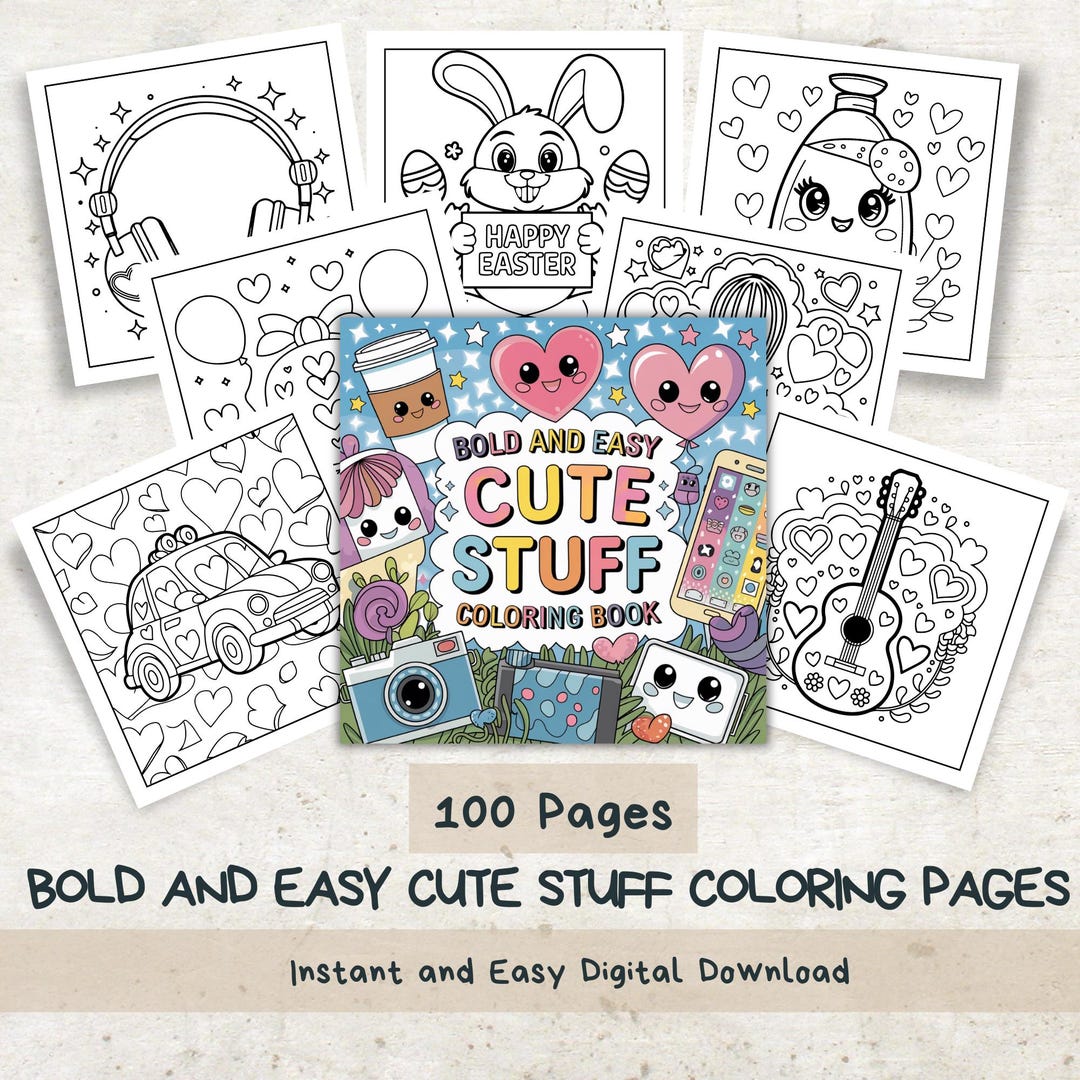 Bold and Easy Cute Stuff Coloring Book | 100 Coloring Pages | Cute ...