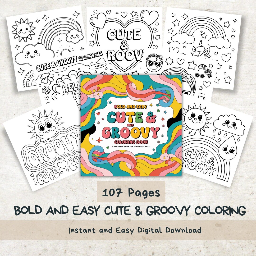 Bold and Easy Cute Groovy Coloring Book | 107 Coloring Pages | Groovy ...