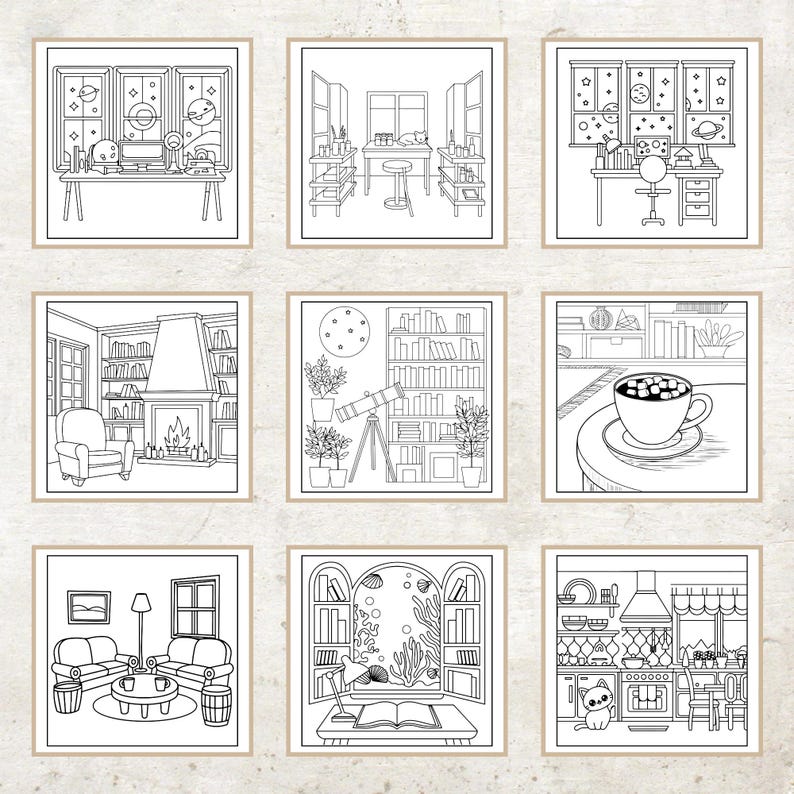 Cozy Spaces Coloring Pages | 45 Coloring Pages | Cute Spaces Coloring ...