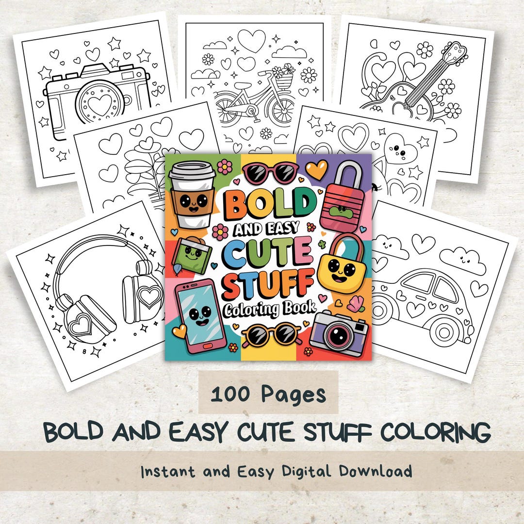 Bold and Easy Cute Stuff Coloring Book | 100 Coloring Pages | Kawaii ...