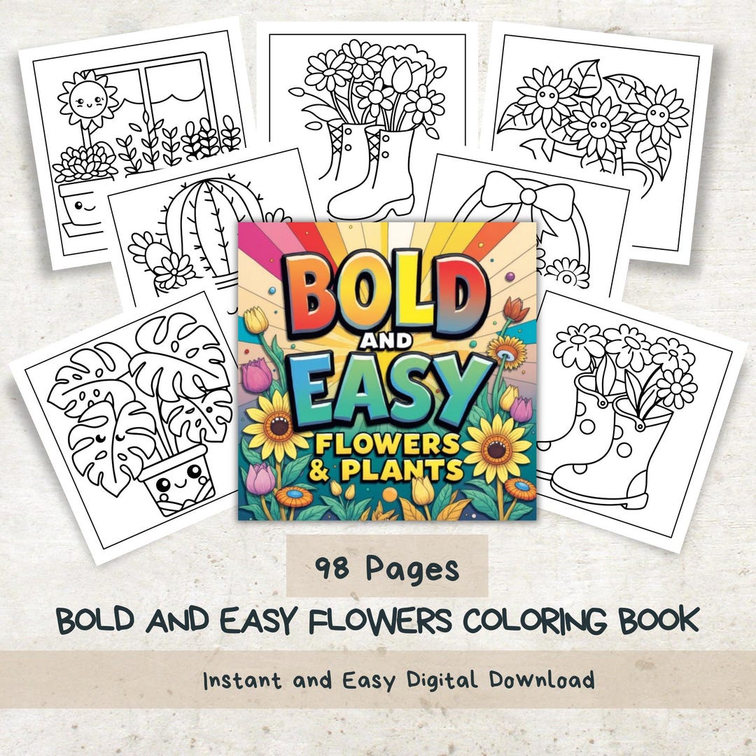 Bold and Easy Flowers Coloring Book | 98 Coloring Pages | Flowers ...