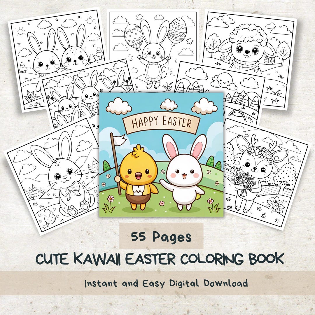 Cute Kawaii Easter Coloring Book | 55 Coloring Pages | Cute Kawaii ...