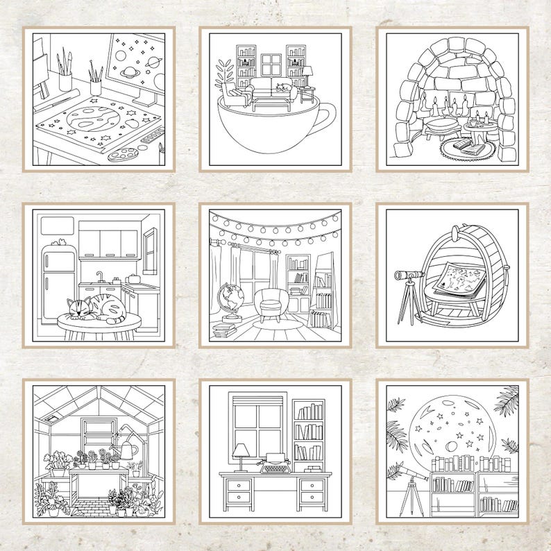 Cozy Spaces Coloring Pages | 45 Coloring Pages | Cute Spaces Coloring ...
