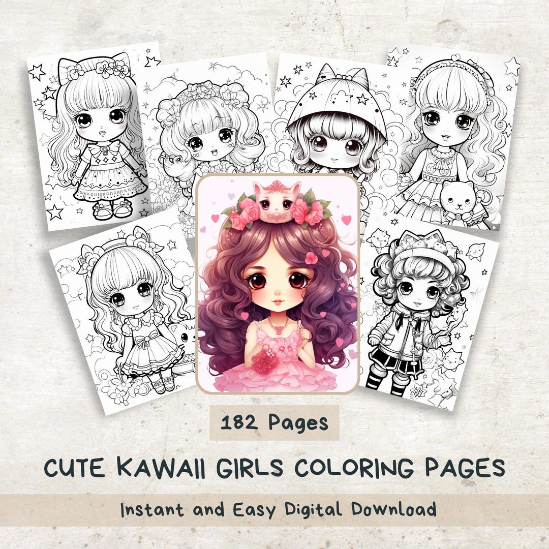 Cute Kawaii Girls Coloring Book| 182 Coloring Pages | Cute Girls ...