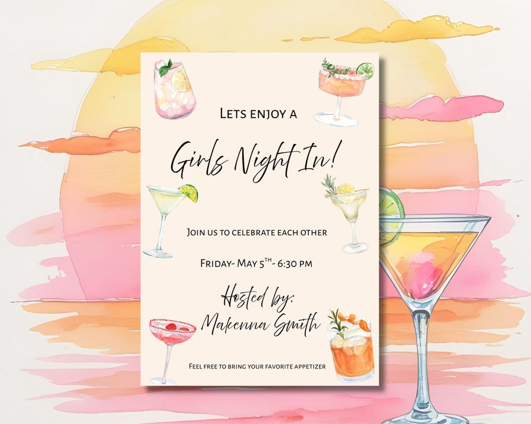 Girls Night in Invitation Template: Editable Ladies Cocktail Party (5x7 ...
