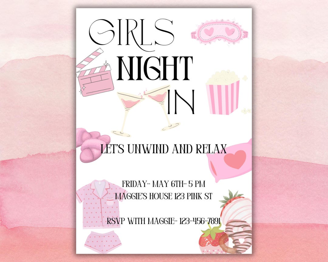 Girls Night in Invitation: Ladies Movie Night, Editable Template - Etsy