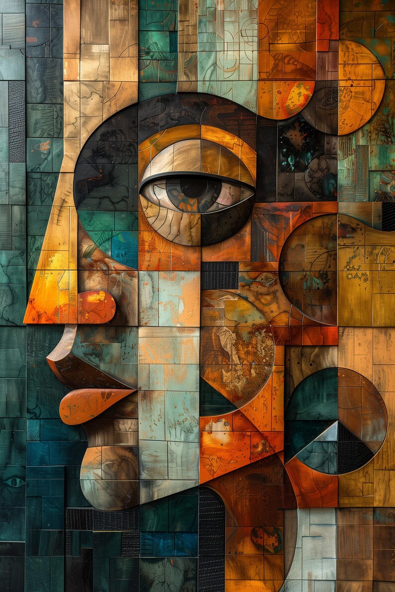 Colourful Abstract Artwork in the Style of Cubism, Digital Print ...