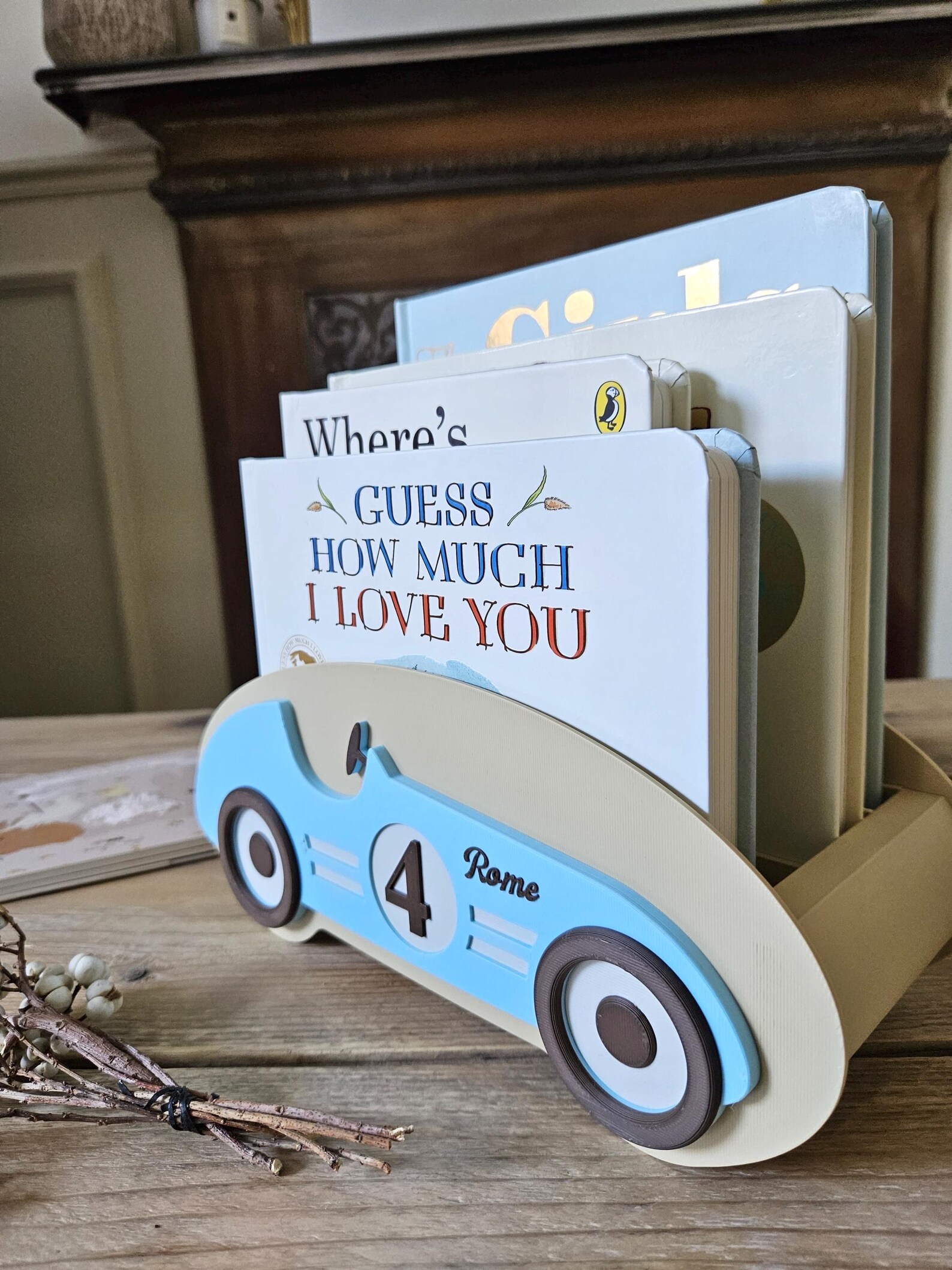 Personalized Retro Race Car Bookshelf, 3D Printed Toy Storage, Nursery ...