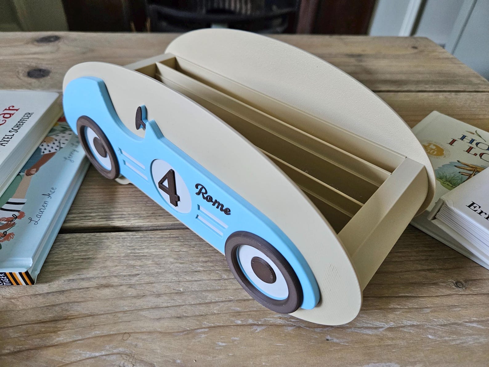Personalized Retro Race Car Bookshelf, 3D Printed Toy Storage, Nursery ...