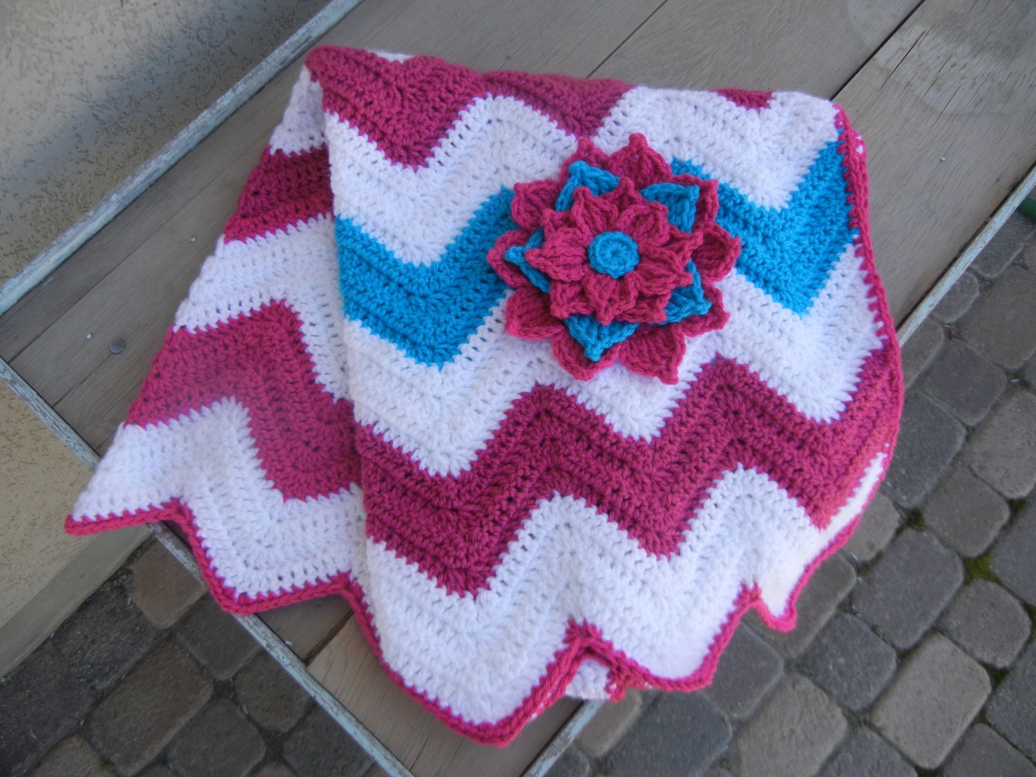 Chevron Baby Blanket Raspberry Pink and Dark Aqua Baby Shower - Etsy