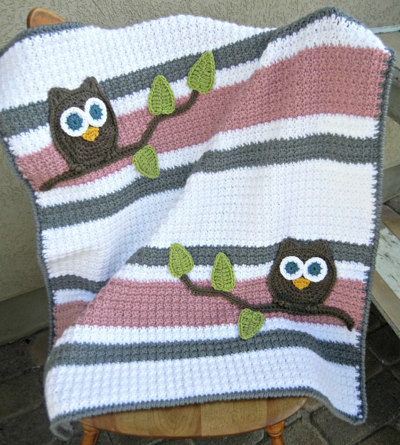 Owl Baby Blanket Pink and Gray Girl Baby Shower Gift - Etsy