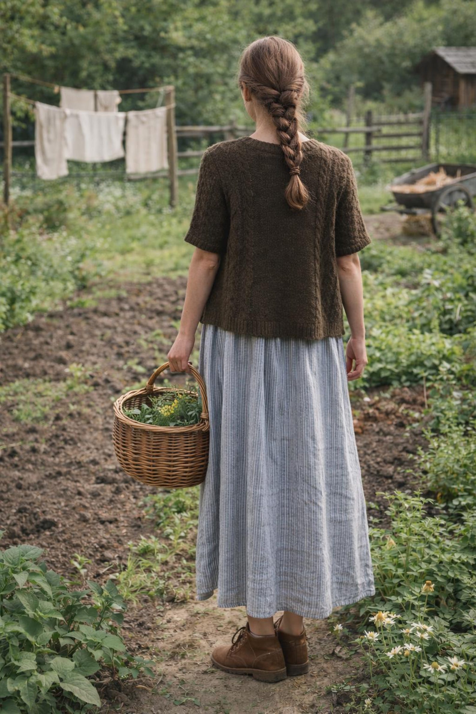 Hand-styled Cottagecore Work Dress | Blue Pinstripe Prairie Midi | Soft ...