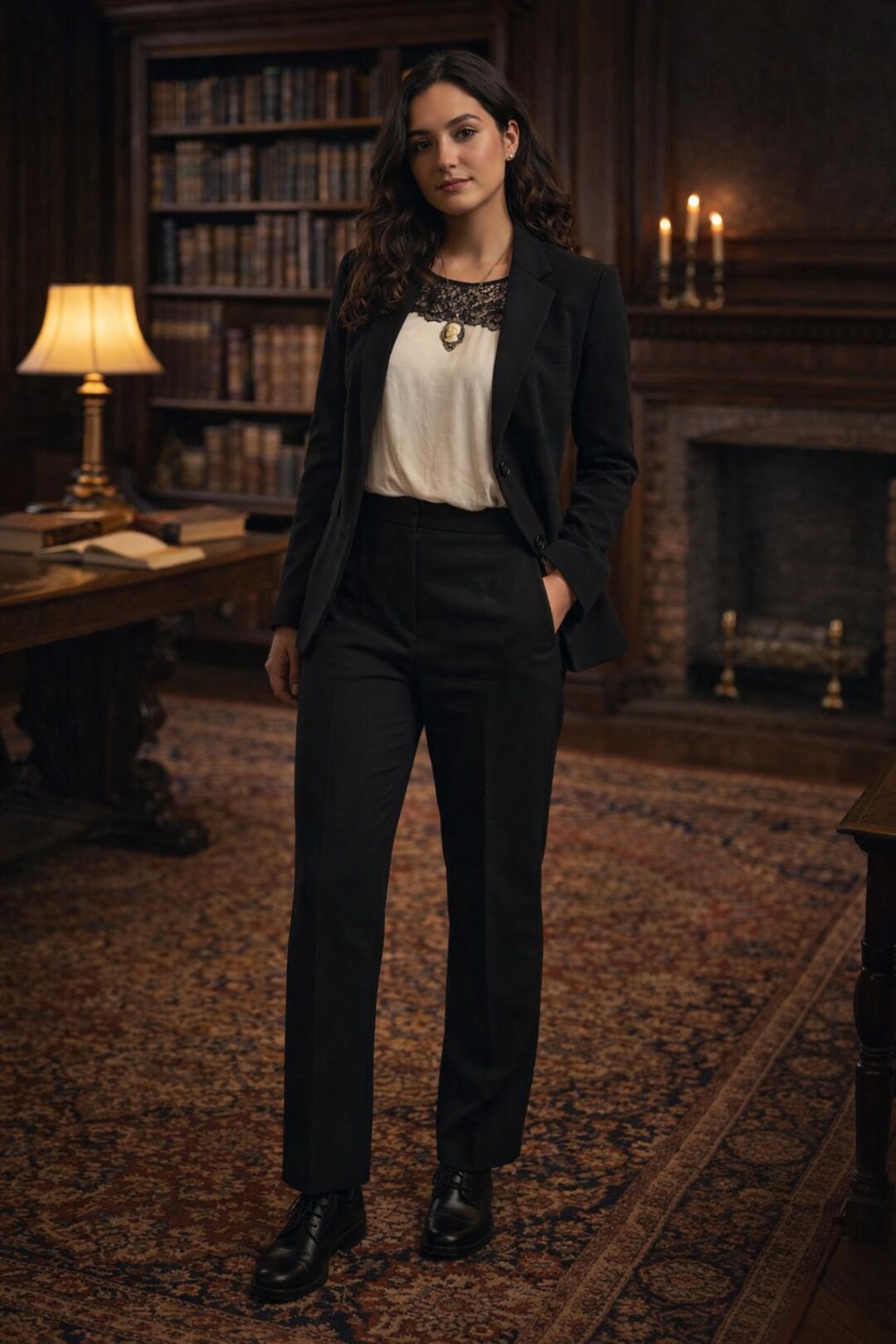 Romantic Academia Outfit Size 16 | Lace Blouse, Tailored Trousers ...