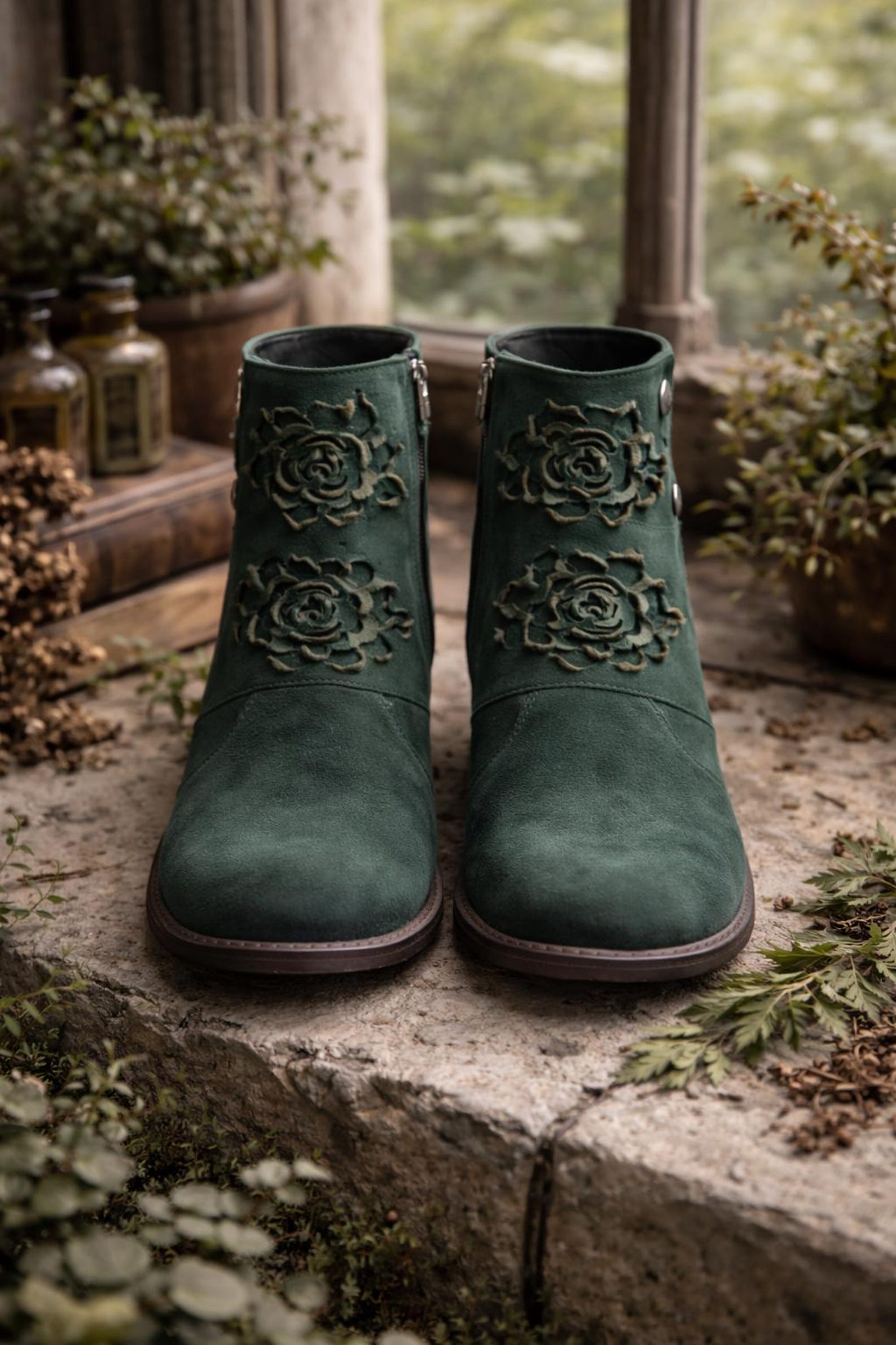Forest Green Suede Botanical Academia US Size 5.5 Ankle Boots - Etsy