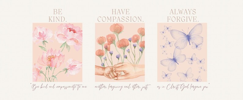 Christian Faith Wall Art Set | Kindess, Compassion, Forgiveness Bible ...