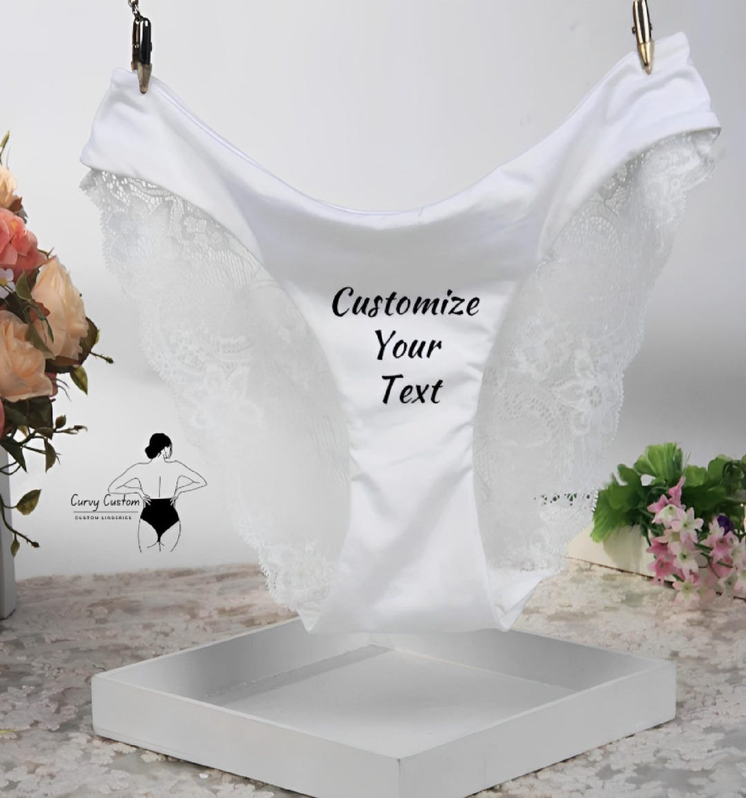 Custom Silk & Lace Name Seamless Panty, Wedding Lingerie, Bridal Shower ...