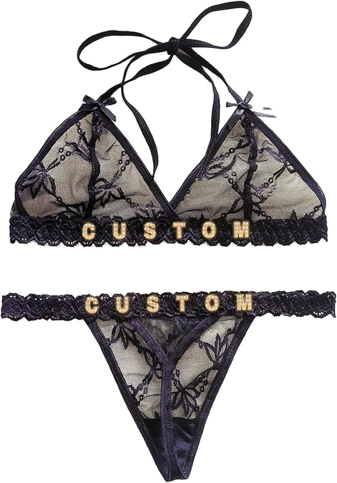 Personalized Lingerie Set, Custom Name Bra and Thong Set, Elegant and ...