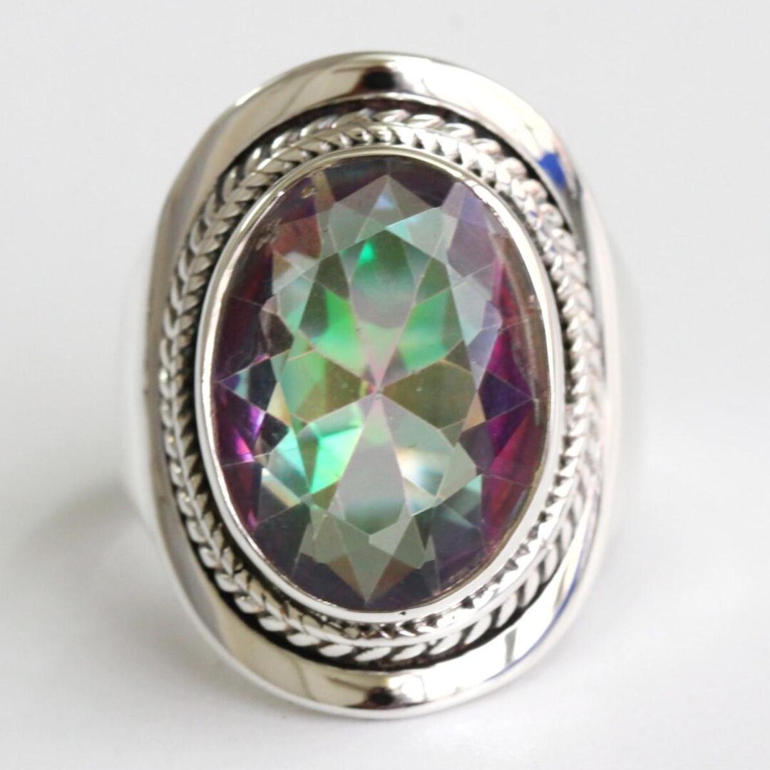 Oval Mystic Topaz Ring • Iridescent Gemstone • 925 Sterling Silver ...