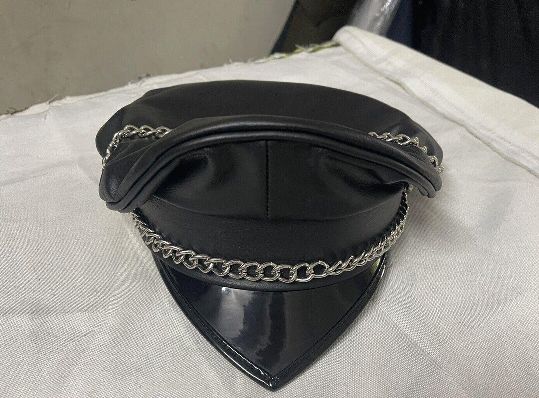 Genuine Black Leather Biker Cap - Finest Soft Real Leather Triangle ...