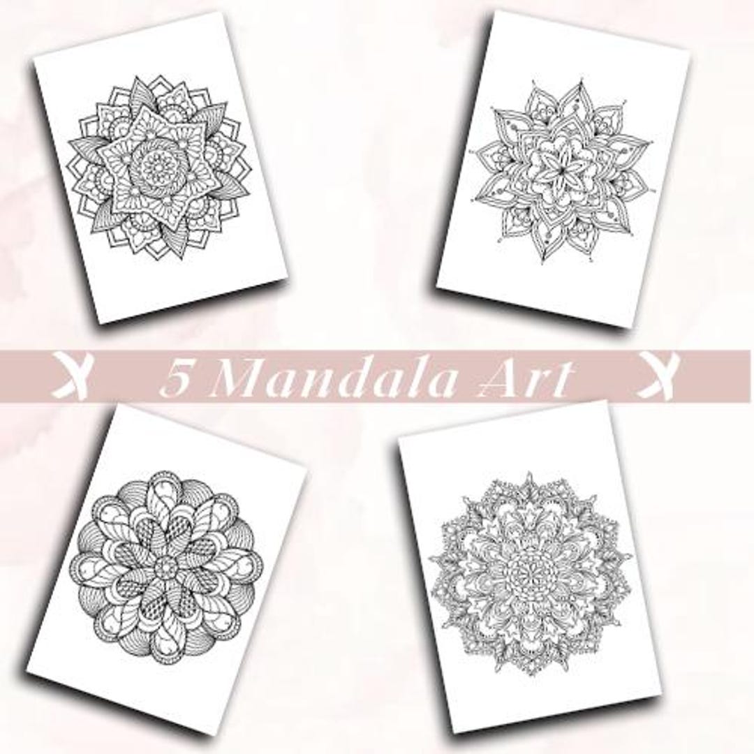 Set of 5 Mandala Art Prints - Black & White Digital Download - Etsy