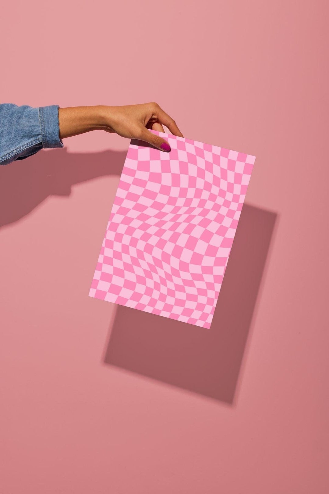 Pink Wavy Checkered Wall Art - Retro Aesthetic Digital Download, Trippy ...