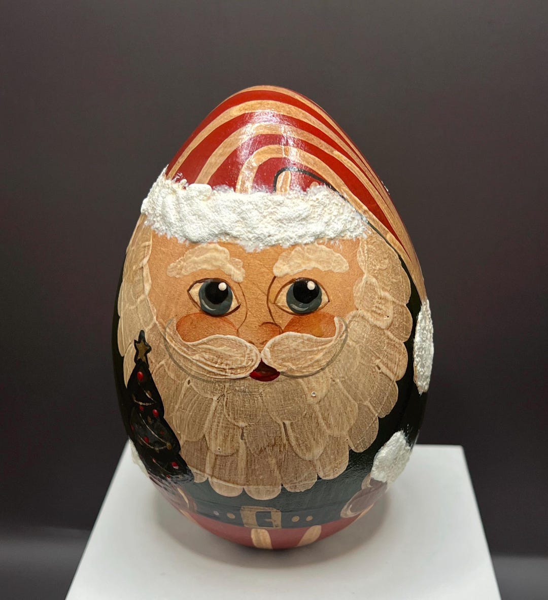 Hand Painted Wooden Santa Egg: Vintage Folk Art Christmas Decor - Etsy