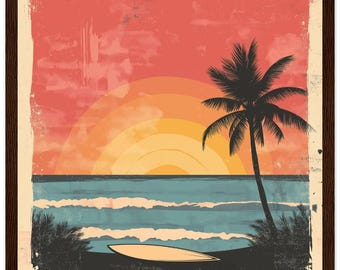 Retro Surf Shack Framed Poster - Vintage Beach Vibes, Tropical Decor ...
