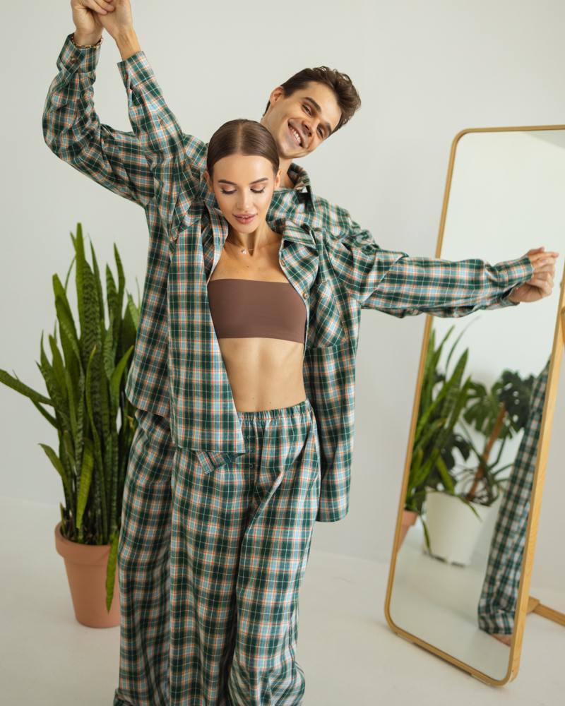 Cozy Plaid Couples Pajamas – Flannel Matching Pjs, Soft Loungewear Set ...