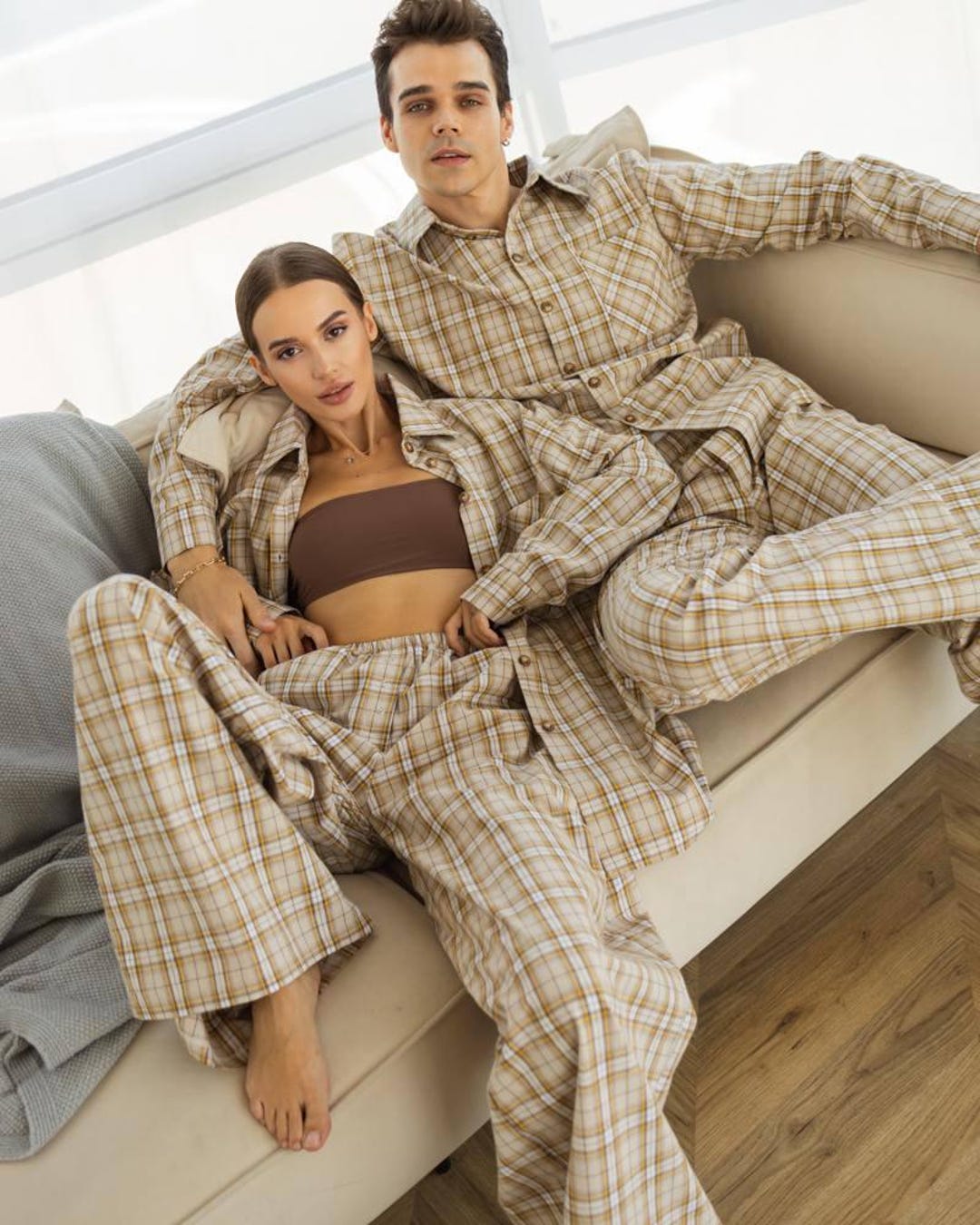 Couples Matching Pajamas – Plaid Flannel His & Hers Sleepwear Set, Cozy ...