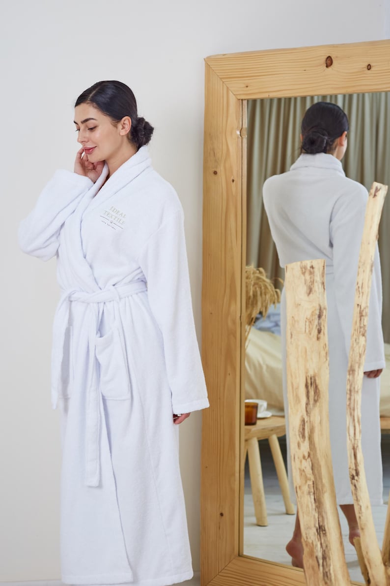 Premium White Terry Bathrobe – Unisex Hotel-quality Robe, Natural ...