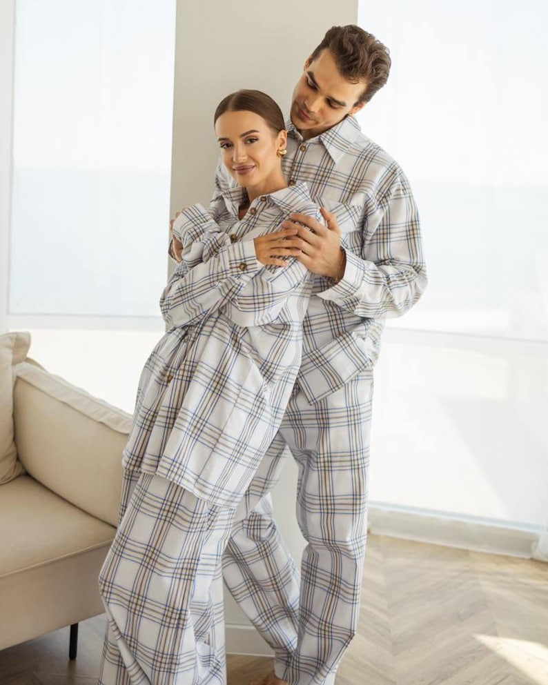 Cozy Plaid Couples Pajamas – Flannel Matching Pjs, Soft Loungewear Set ...