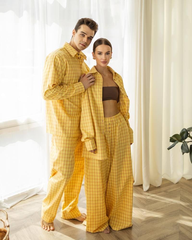 Cozy Plaid Couples Pajamas – Flannel Matching Pjs, Soft Loungewear Set ...