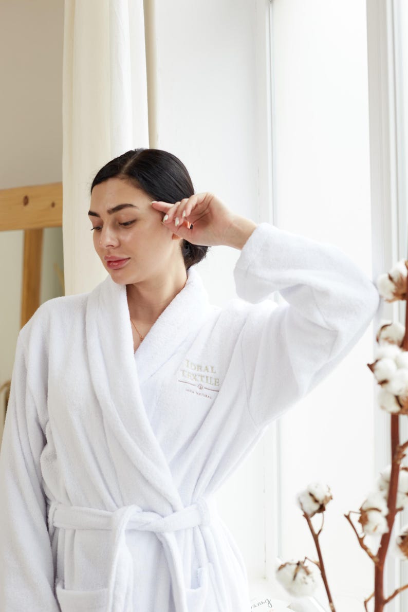 Premium White Terry Bathrobe – Unisex Hotel-quality Robe, Natural ...
