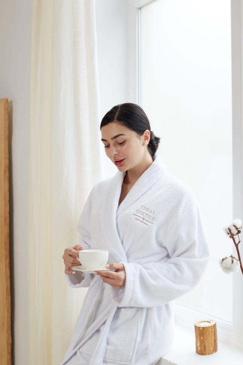 Premium White Terry Bathrobe – Unisex Hotel-quality Robe, Natural ...