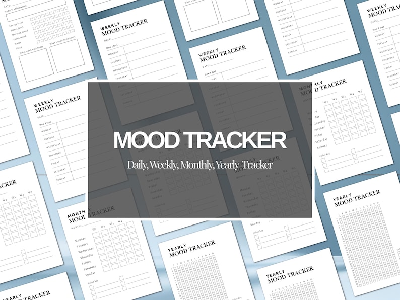 Mood Tracker Printable Daily Weekly Monthly Yearly Emotion Journal Mental Health Planner A4 ...