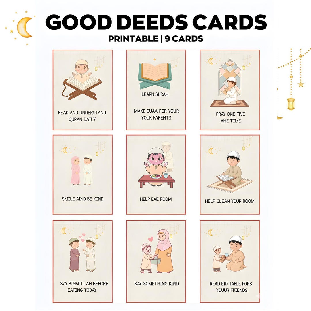 Good Deeds Cards Printable, Ramadan Cards, Ramadan Advent Cards, Kids ...